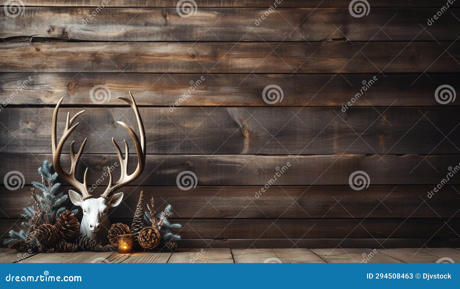 Rustic Deer Decor on Wooden Table, Winter Celebration Backdrop ...