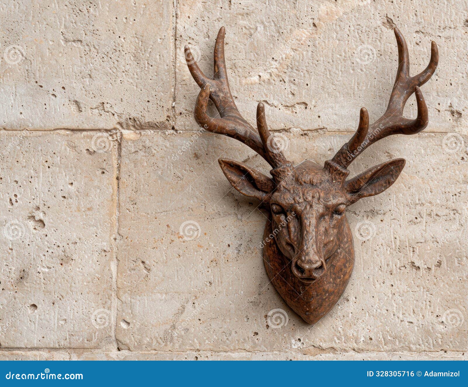 Rustic Deer Head Mounted on a Stone Wall Stock Illustration ...