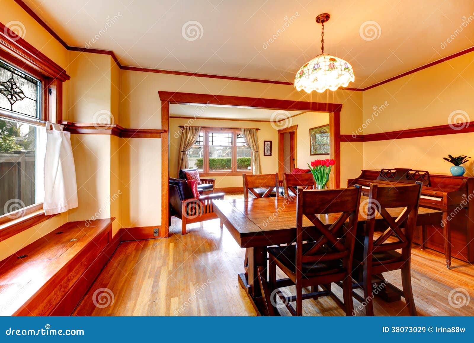 Rustic Dining Room with Piano Stock Image - Image of eating, dining ...
