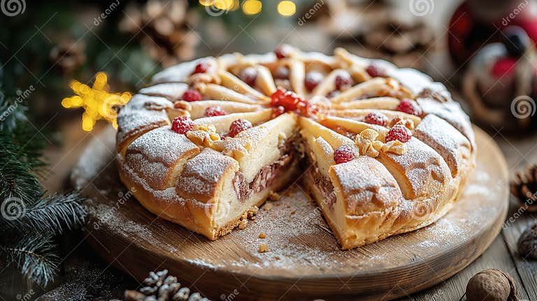 A Rustic Display of Different Roscon De Reyes Slices, Each Filled with ...