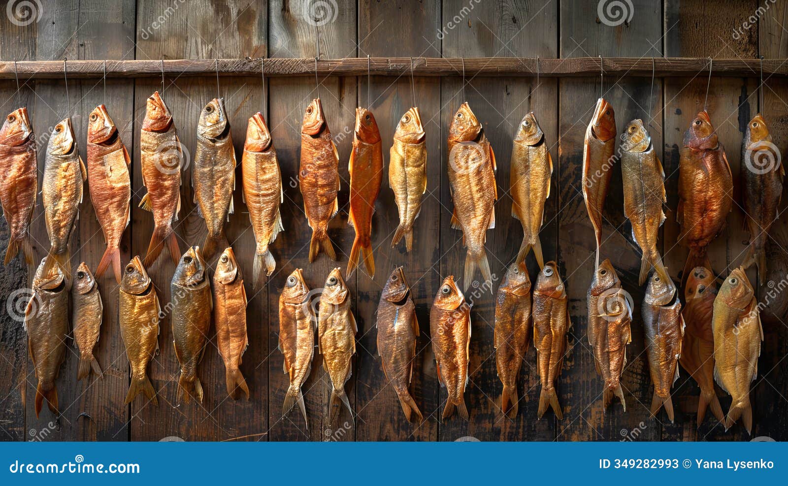 Rustic Display of Dried Fish Hanging in Rows for Preservation and ...