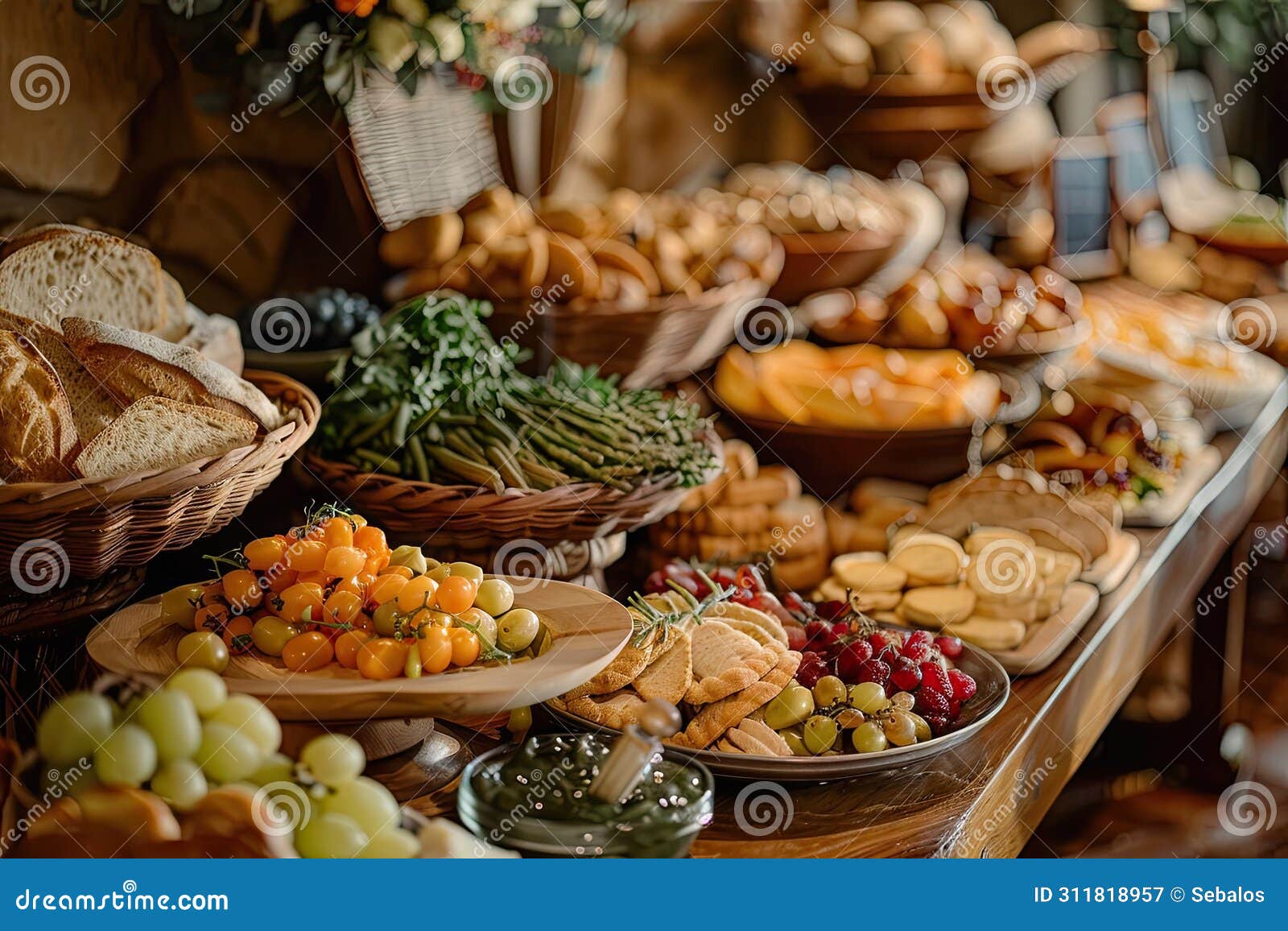 Rustic Display of Fresh Bakery and Produce Items Stock Illustration ...