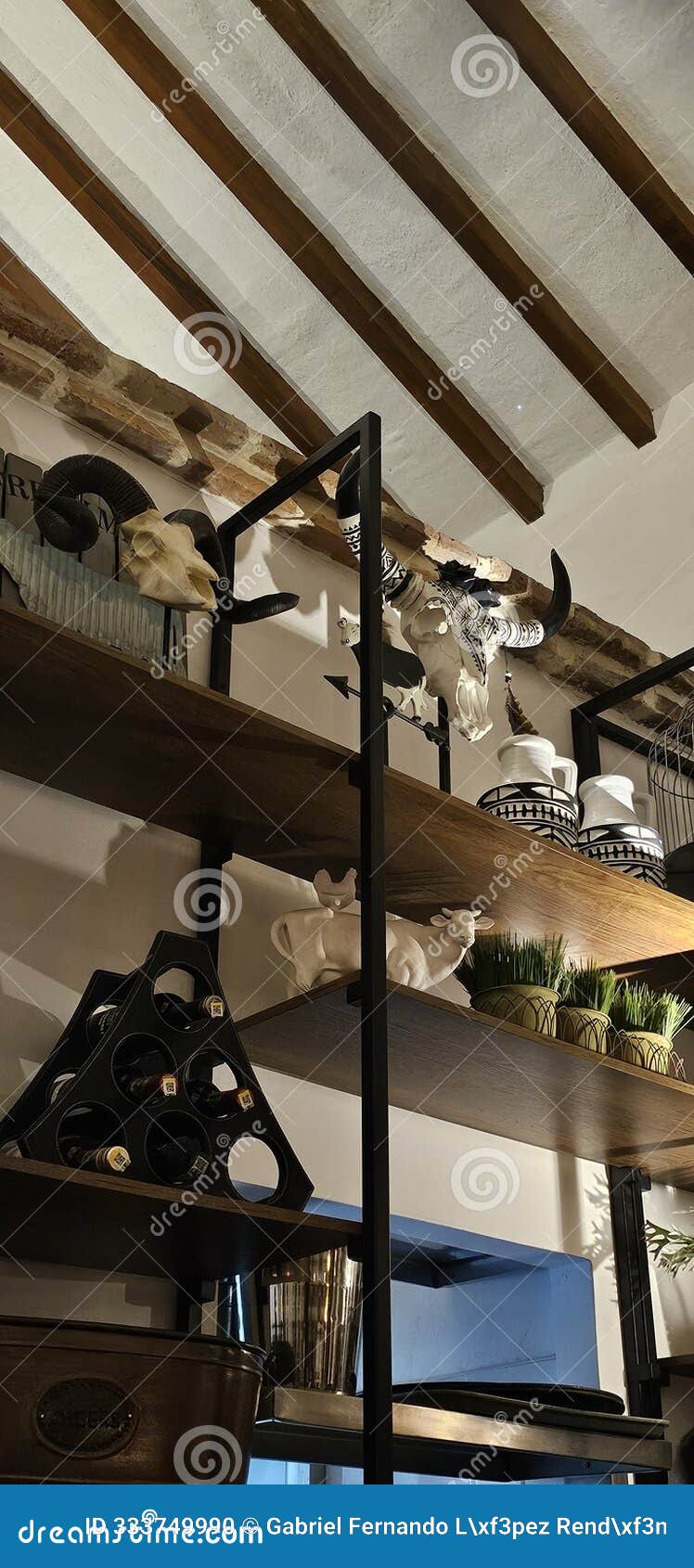 Rustic Display Shelf with Eclectic Décor Stock Photo - Image of element ...