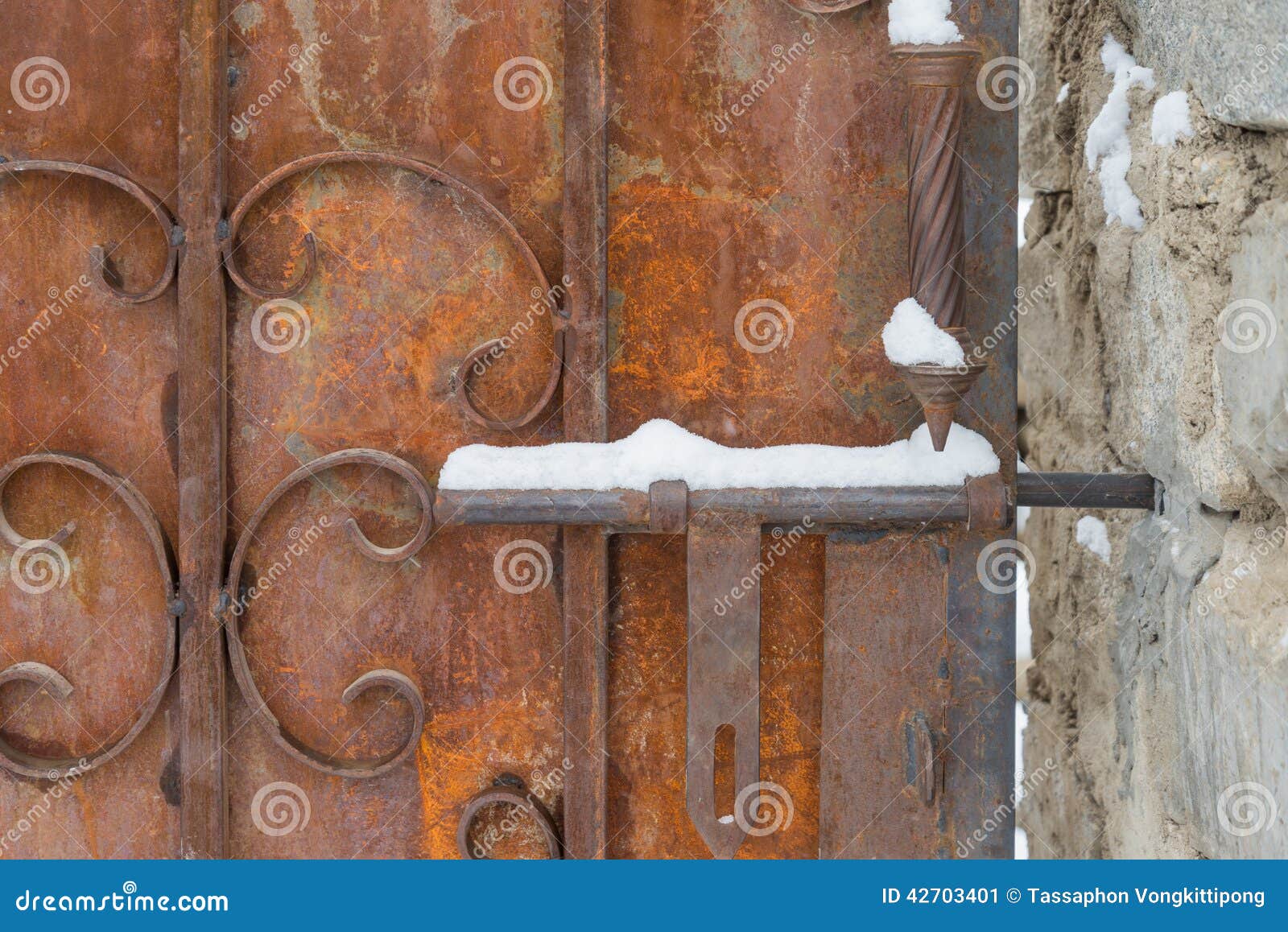 Rustic door lock snow stock image. Image of metal, protection - 42703401