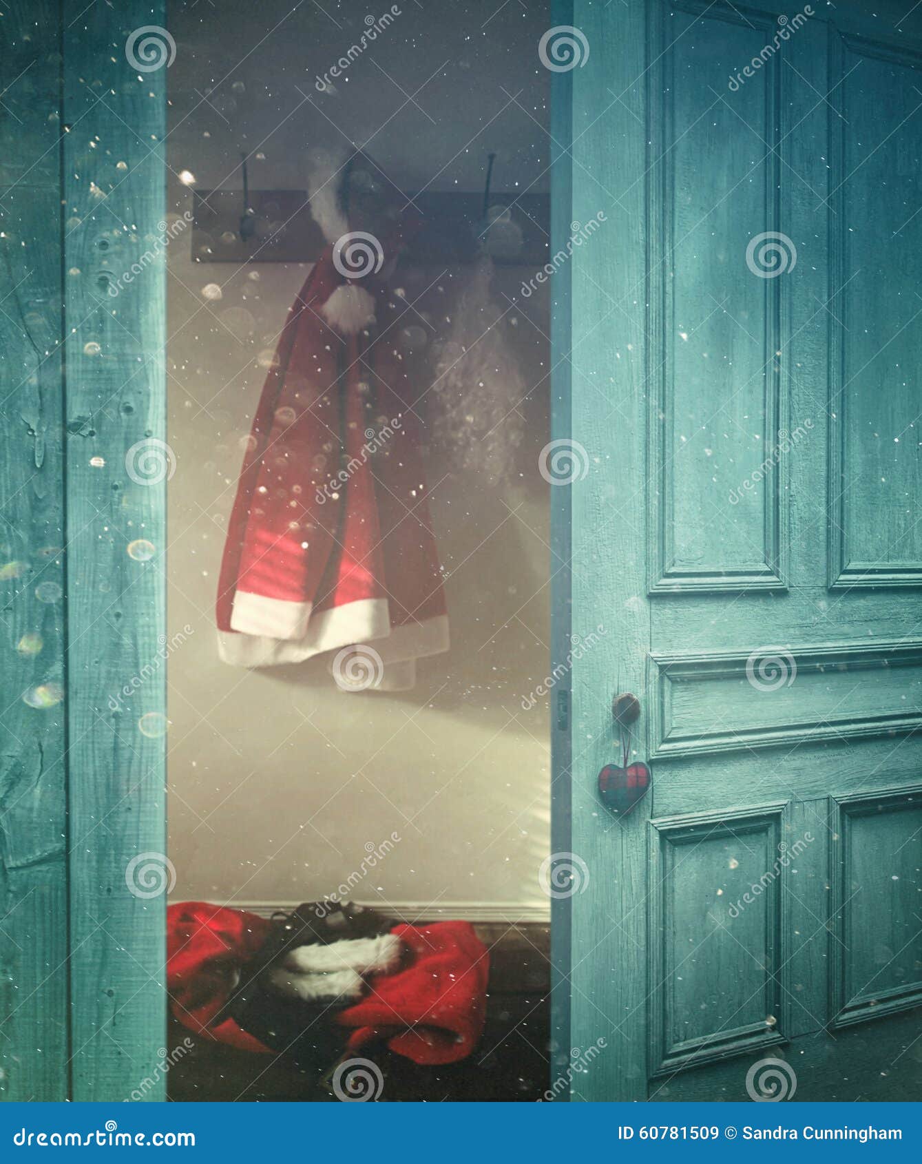 Rustic Door Opening into a Room Decorated for Christmas Stock Image ...