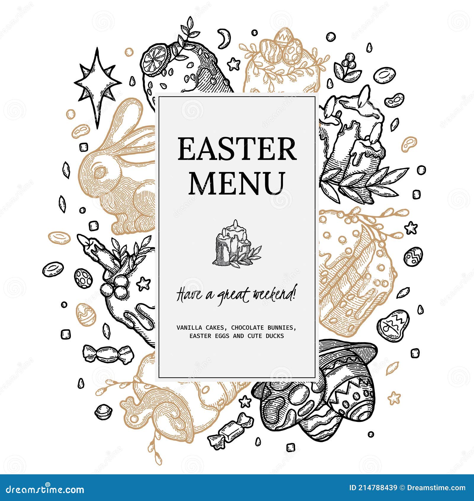 Rustic Easter Menu Template As Vector Image. Ready To Use Engraved ...