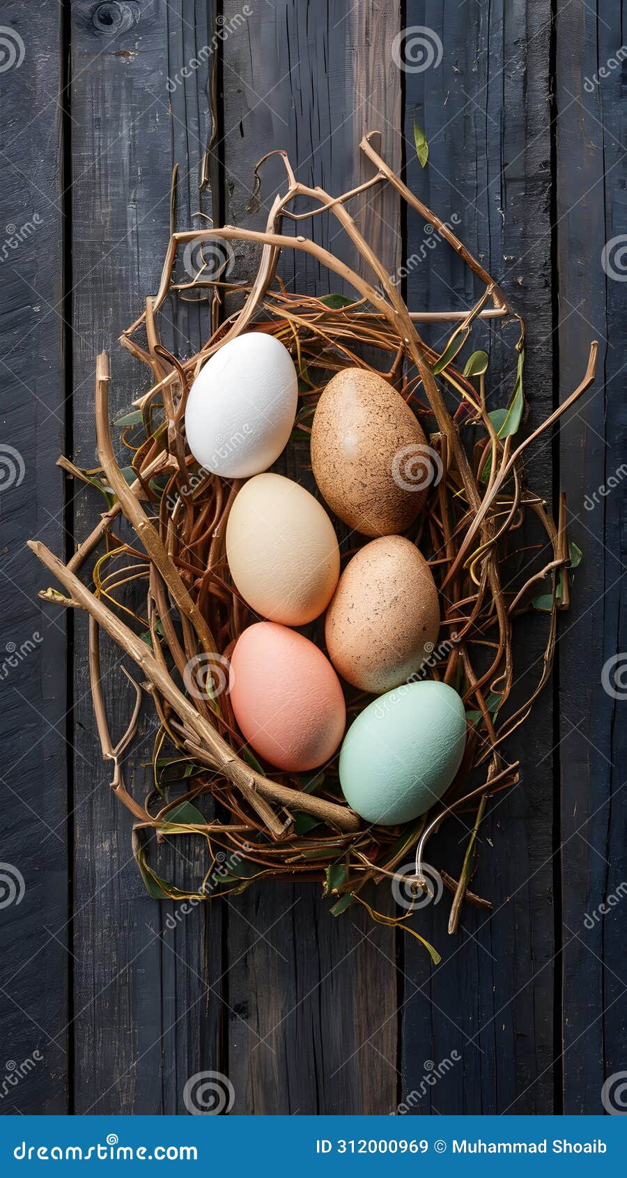 Rustic Easter Scene Eggs, Twigs on Wooden Backdrop, Ample Text Space ...