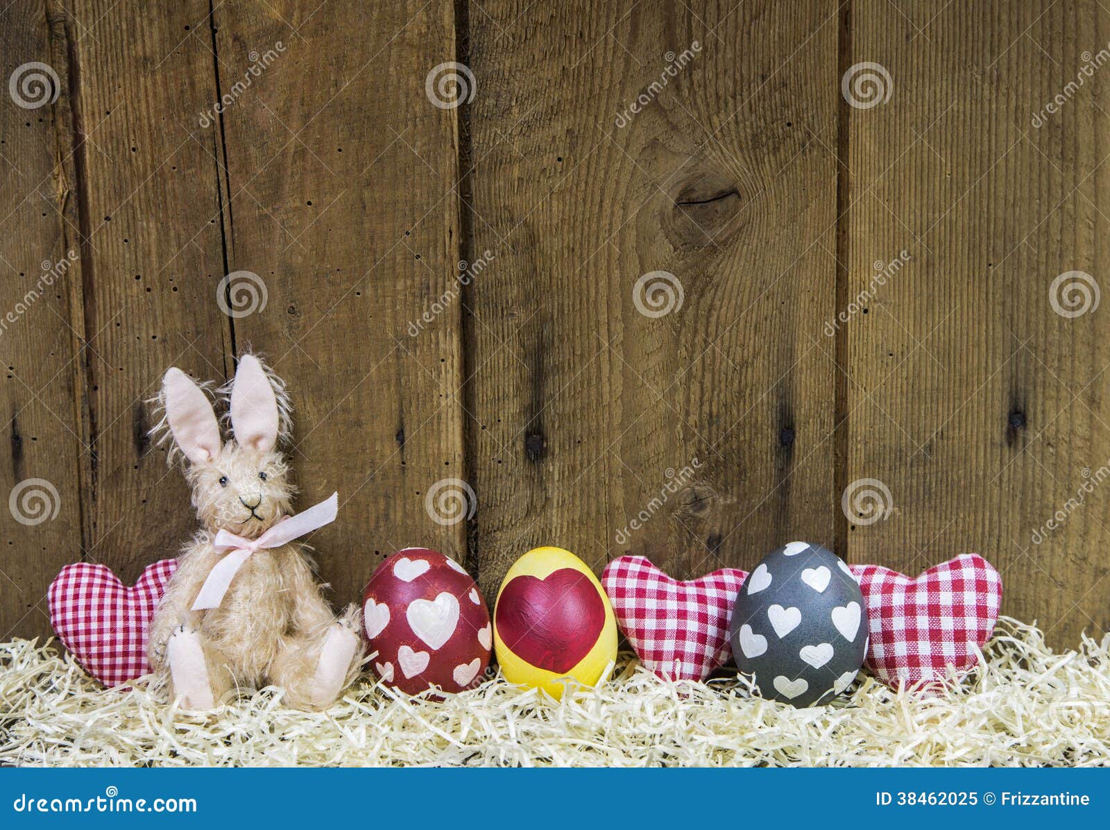 Rustic Easter Wooden Background for a Greeting Card with Eggs. Stock ...