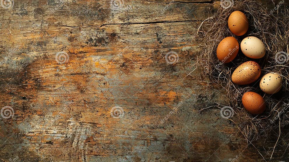 Rustic Eggs on Wooden Table with Natural Light Stock Photo - Image of ...