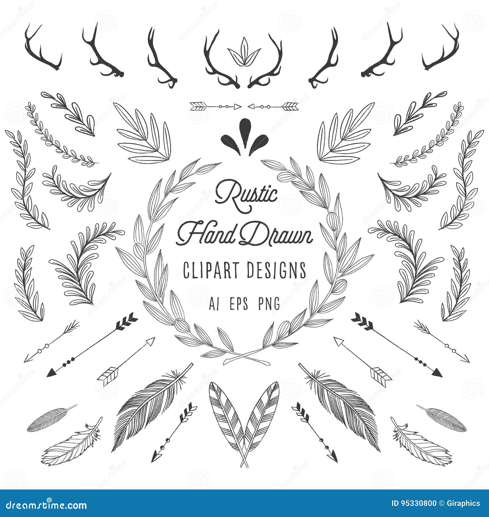 Rustic Elements Set stock vector. Illustration of design - 95330800