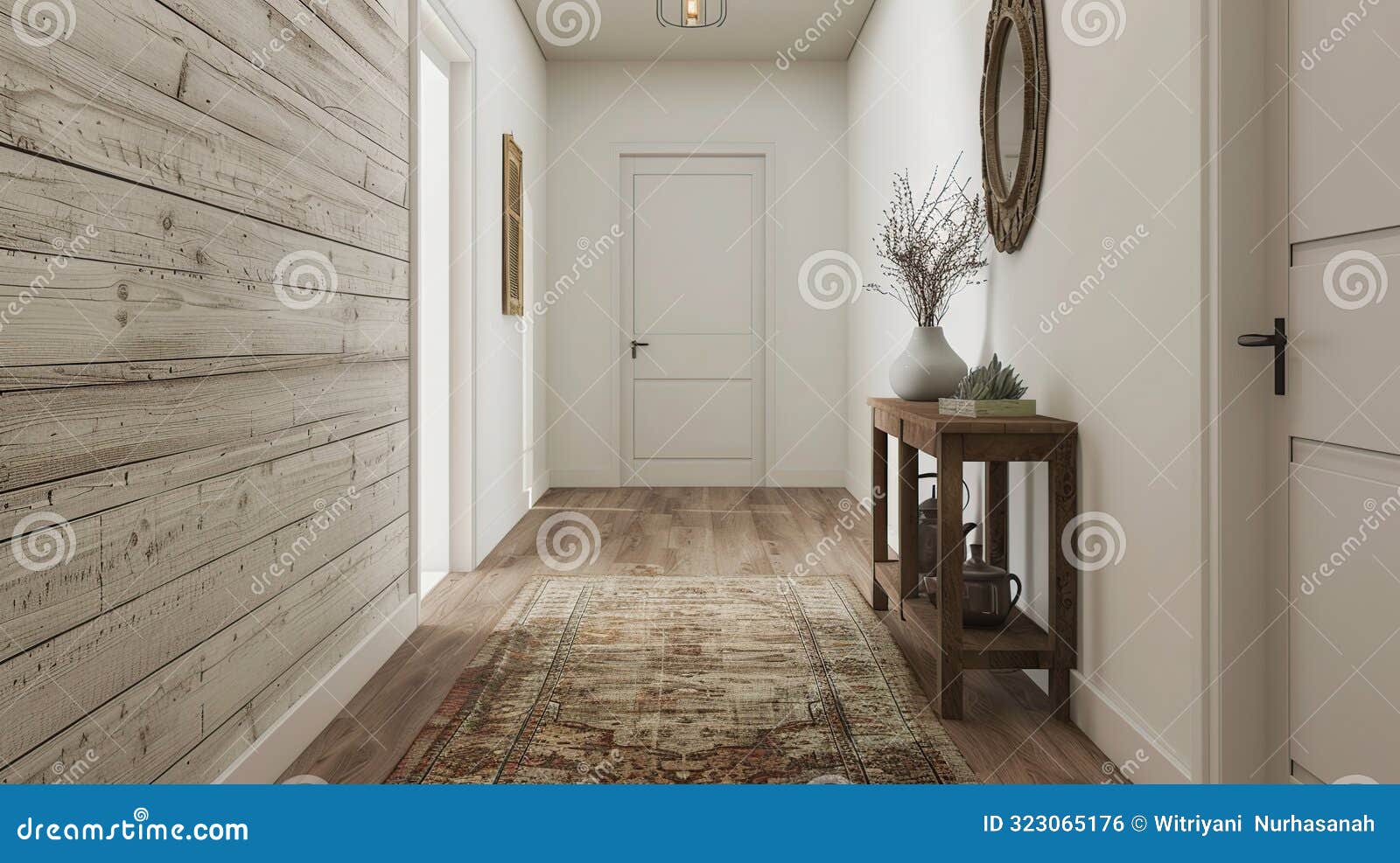 Rustic Entryway with Wooden Wall and Console Table Stock Illustration ... Rustic Entryway with Wooden Wall and Console Table Stock Illustration ...
