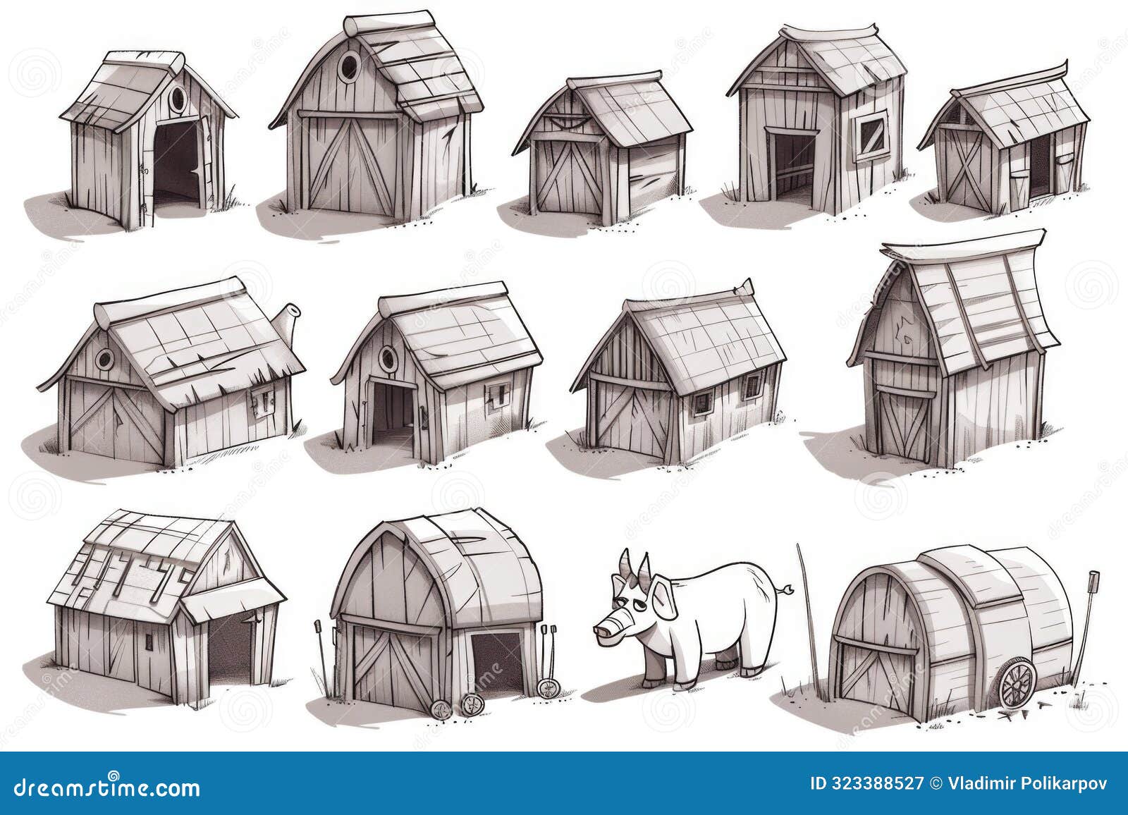 Rustic Farm Buildings with Multiple Structures and Equipment Stock ...
