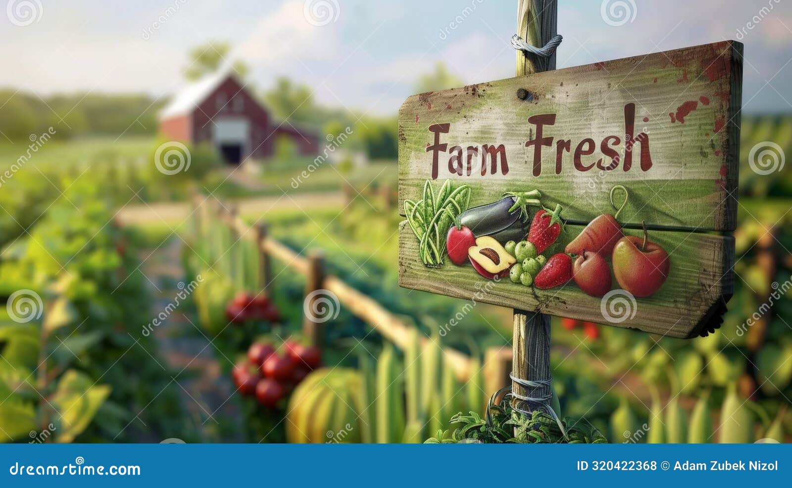 Rustic Farm Fresh Produce Sign in Countryside Stock Illustration ...