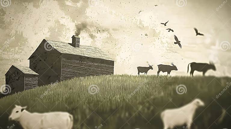 Rustic Farm Scene with Animals and a Nostalgic Feel Stock Image - Image ...