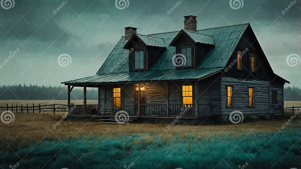Rustic Farmhouse at Dusk Wallpaper Stock Photo - Image of exterior ...
