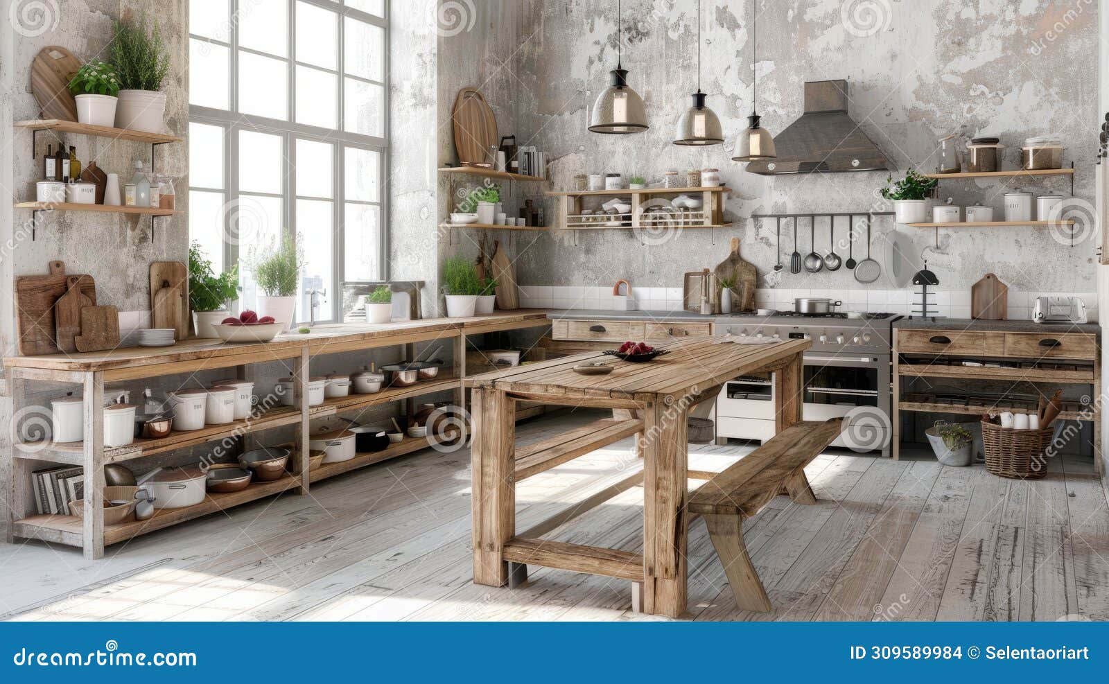 Rustic Farmhouse Kitchen Set Stock Illustration - Illustration of chic ...