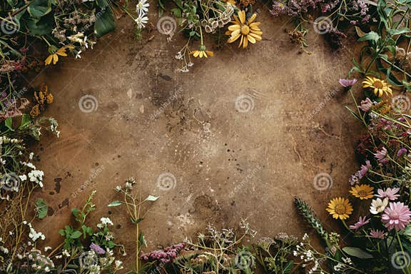 A Rustic Floral Banner with an Empty Space for Design Elements Stock ...