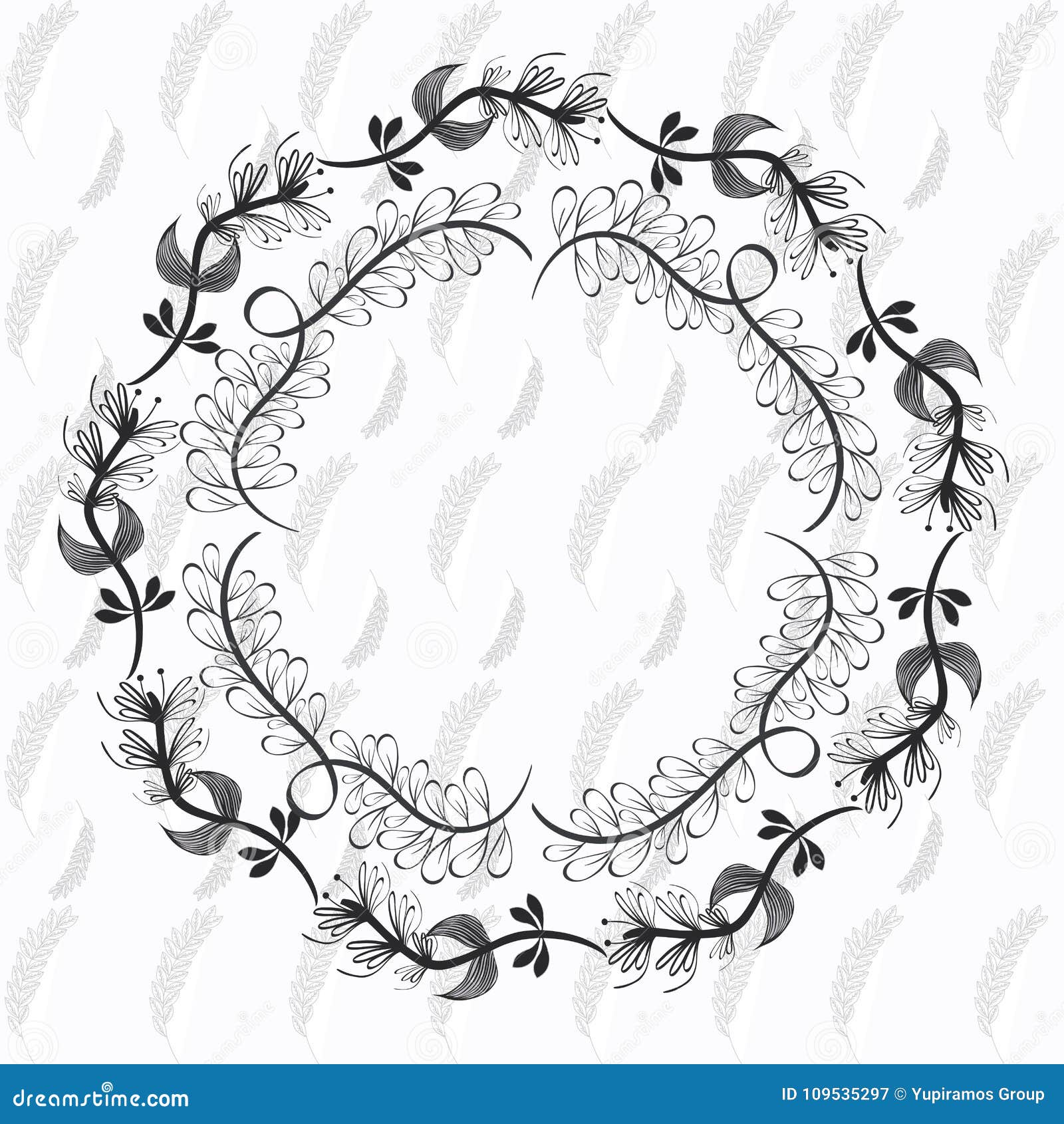 Rustic Floral Round Frame Hand Drawn Stock Vector - Illustration of ...