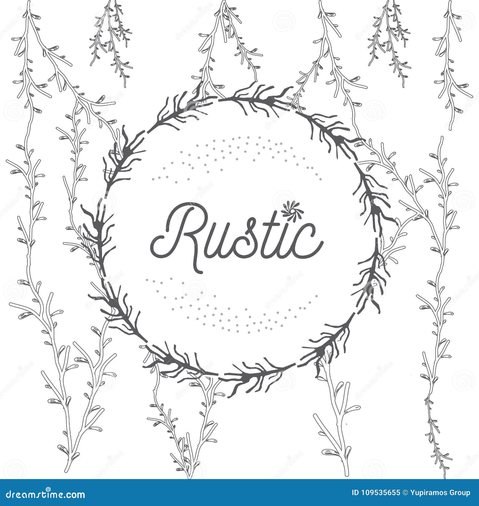 Rustic Floral Round Frame Hand Drawn Stock Vector - Illustration of ...