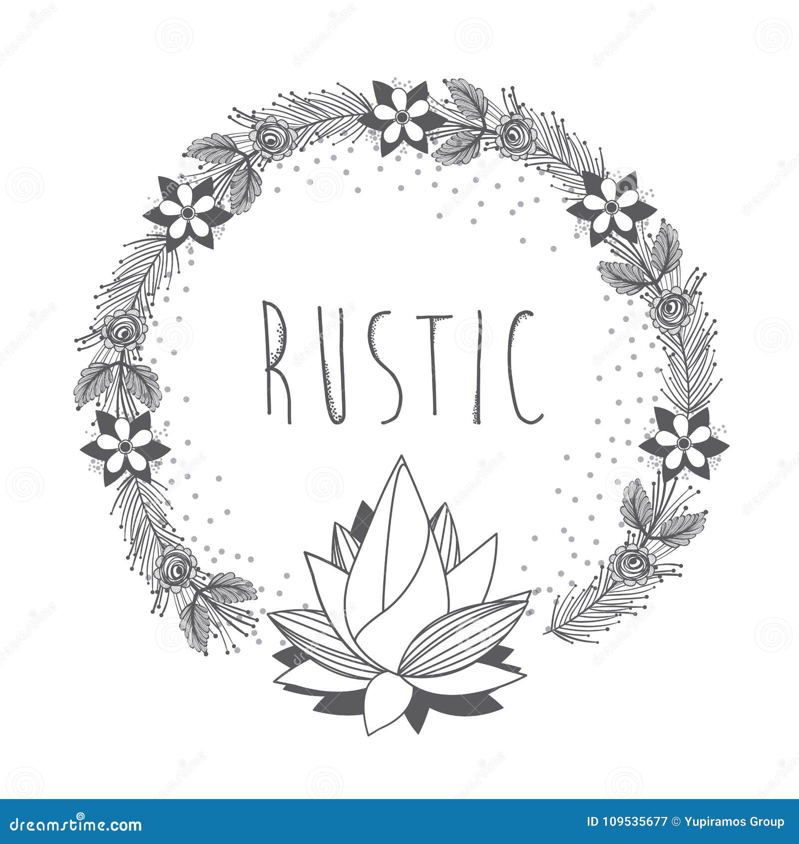 Rustic Floral Round Frame Hand Drawn Stock Vector - Illustration of ...