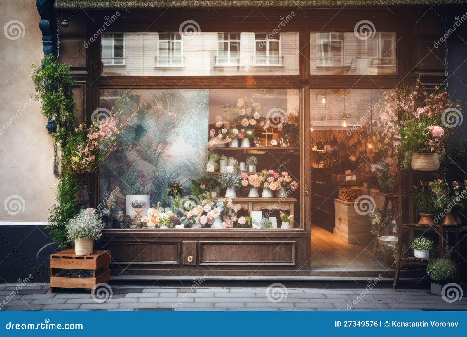 Rustic Flower Shop Windows Displaying Beautiful Blooms, Generative AI ...