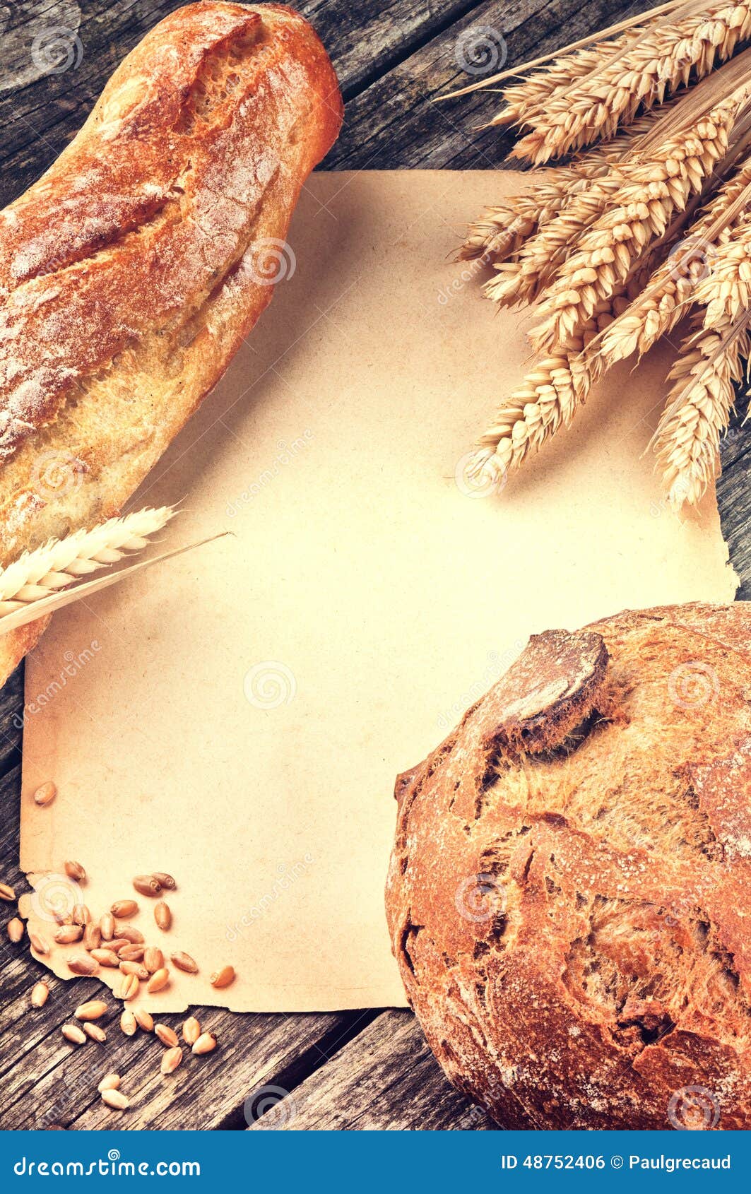 Rustic Frame with Bread and Wheat Stock Photo - Image of farm, closeup ...