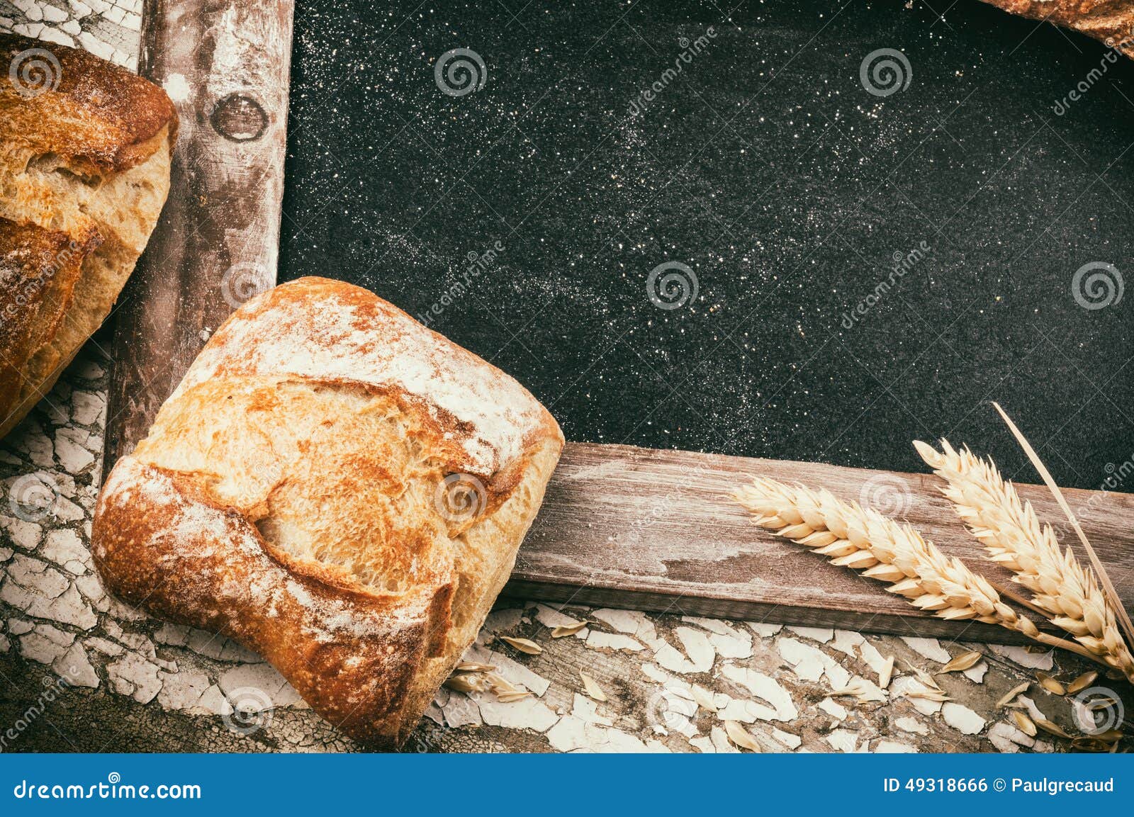 Rustic Frame with Bread and Wheat Stock Photo - Image of health, baking ...