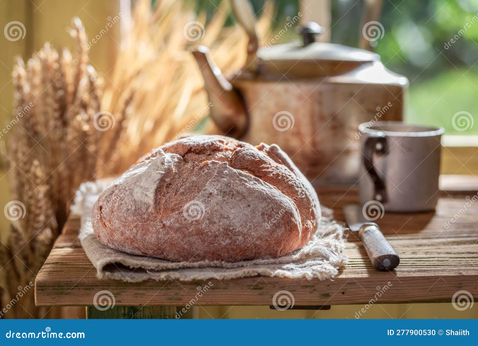 Rustic and Fresh Loaf of Bread in Morning in Countryside Stock Photo ...