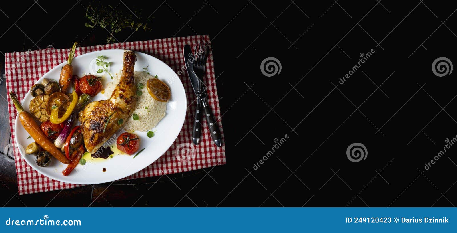 Rustic Fried Chicken Legs with Assorted Vegetables and Rice Stock Image ...