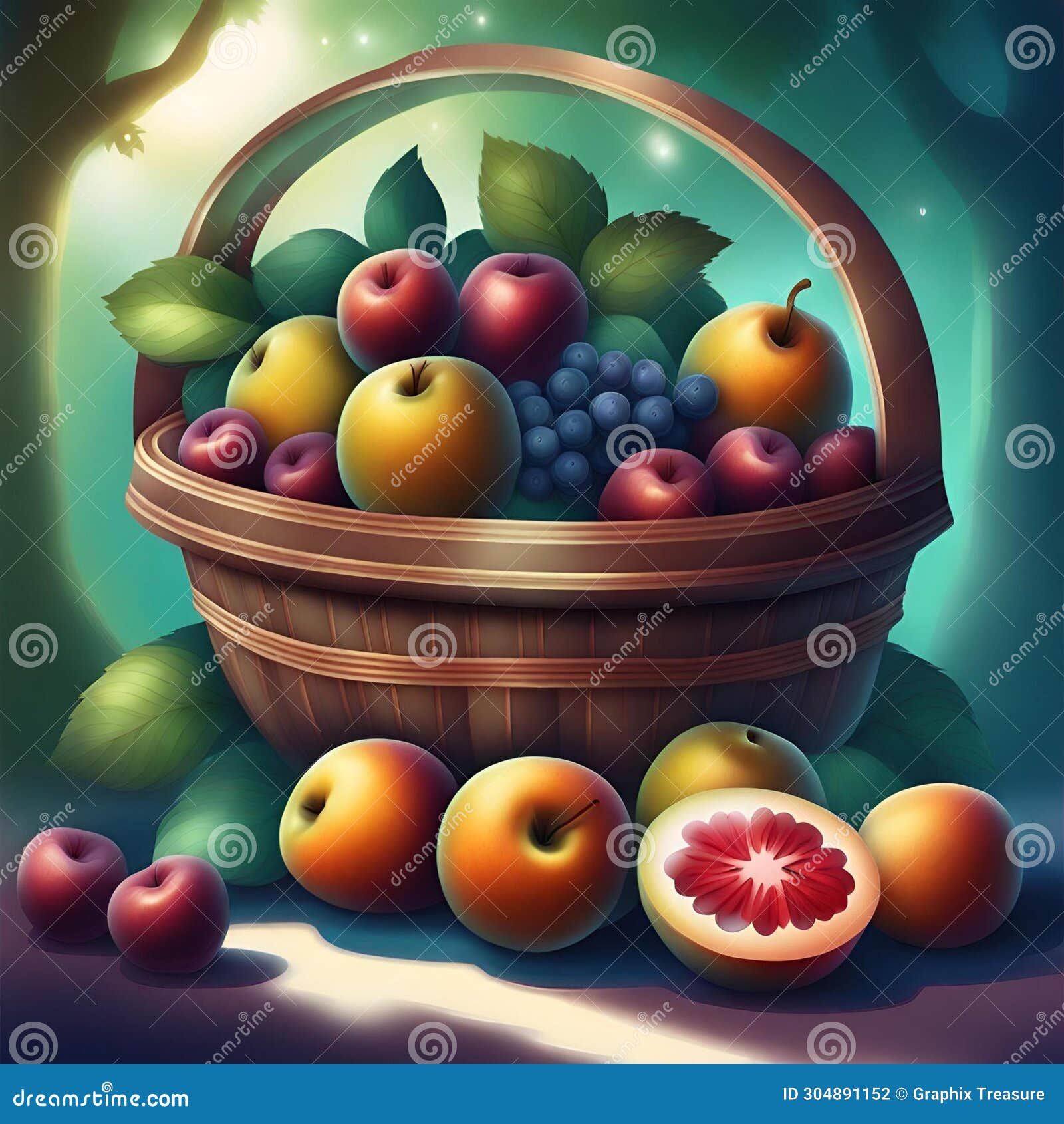 A Rustic Fruits Basket, Filled with Juicy Variations Generative AI ...