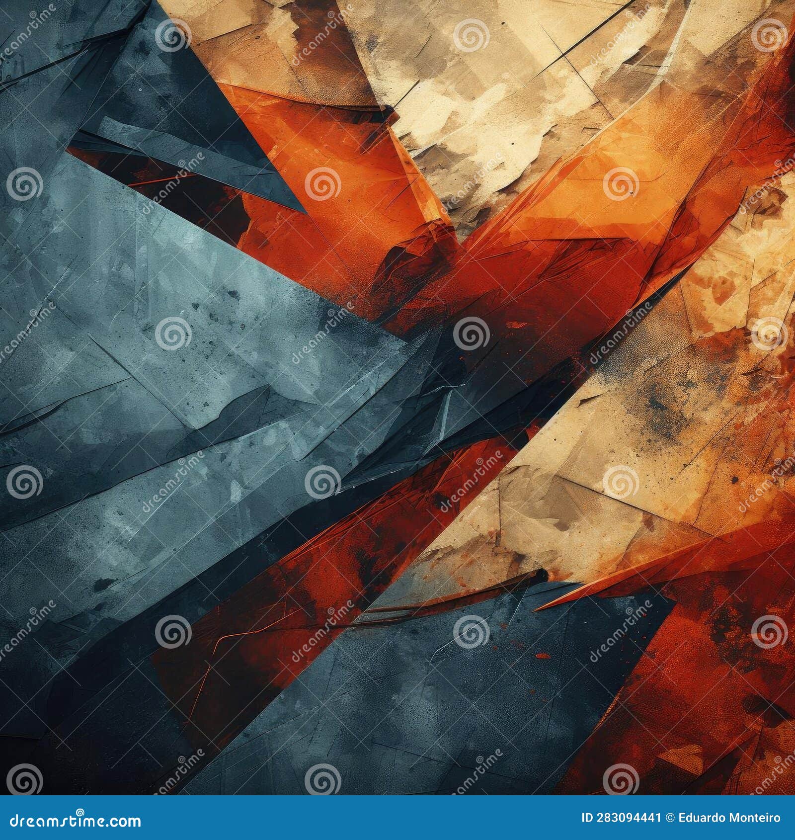 Rustic Futurism Abstract Art with Dark Orange and Blue Tones Stock ...