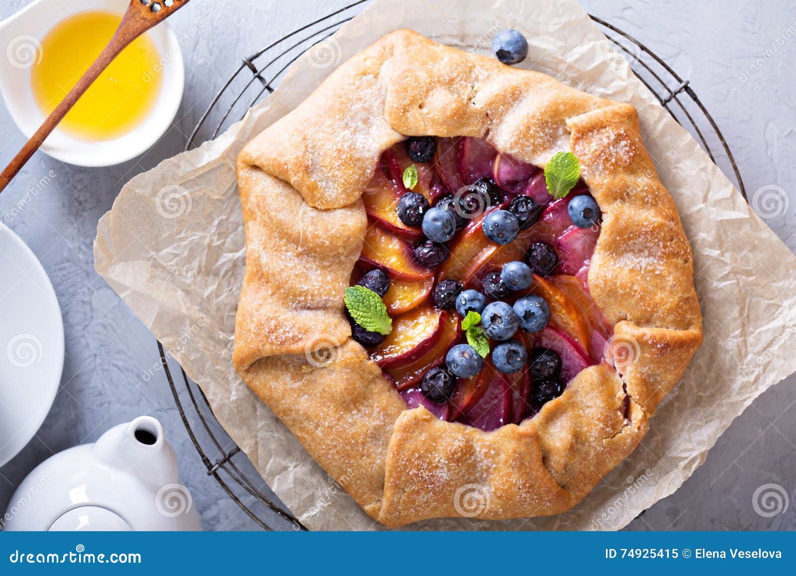 Rustic Gallette Pie with Peaches and Blueberry Stock Image - Image of ...