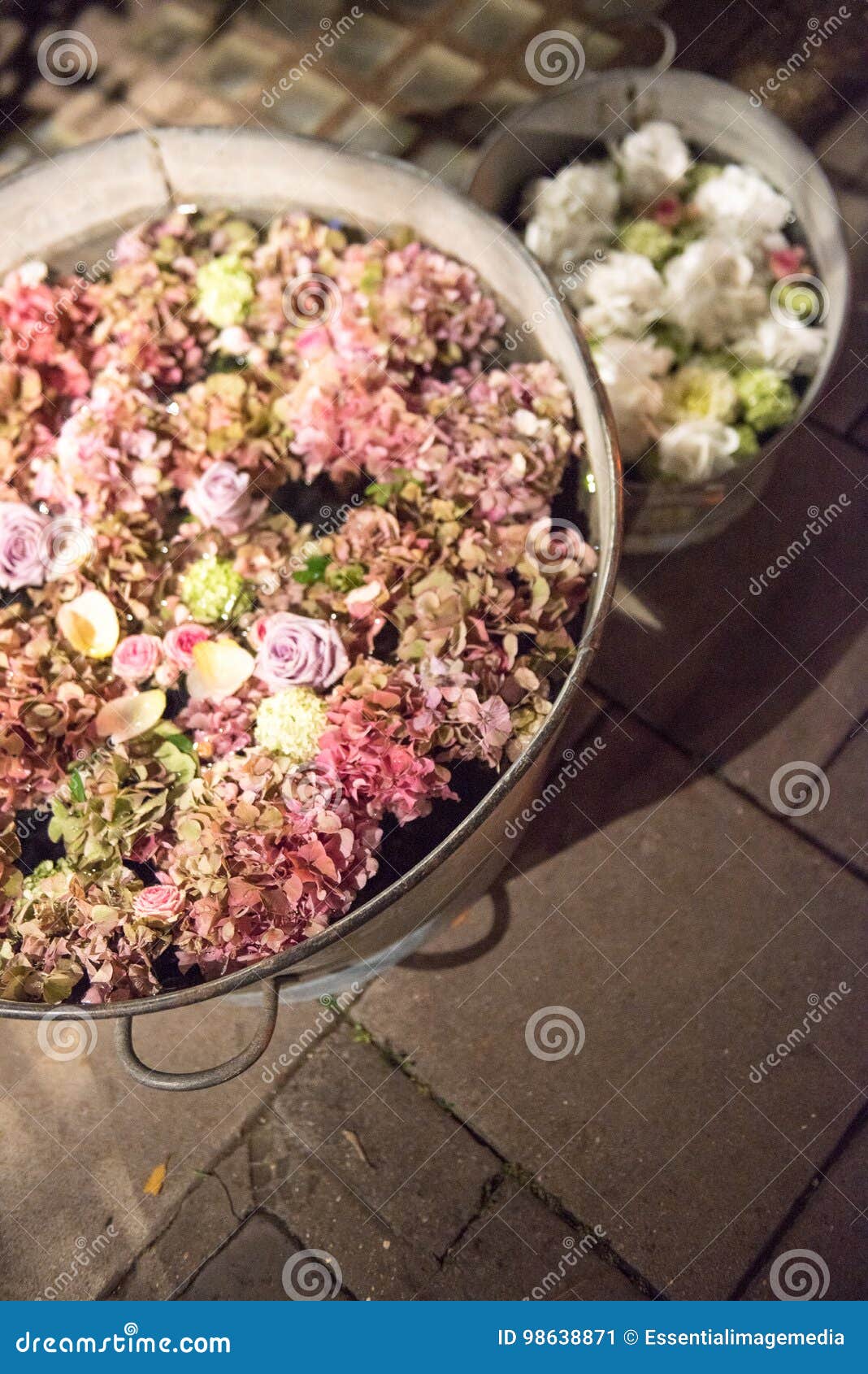 Rustic Galvanised Pails Filled with Summer Flowers Stock Image - Image ...