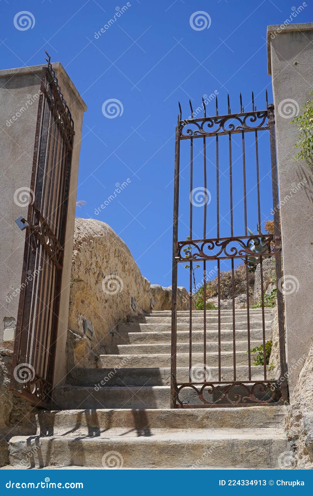 Gate and Stone Stairs Against Blue Sky Stock Image - Image of step ...