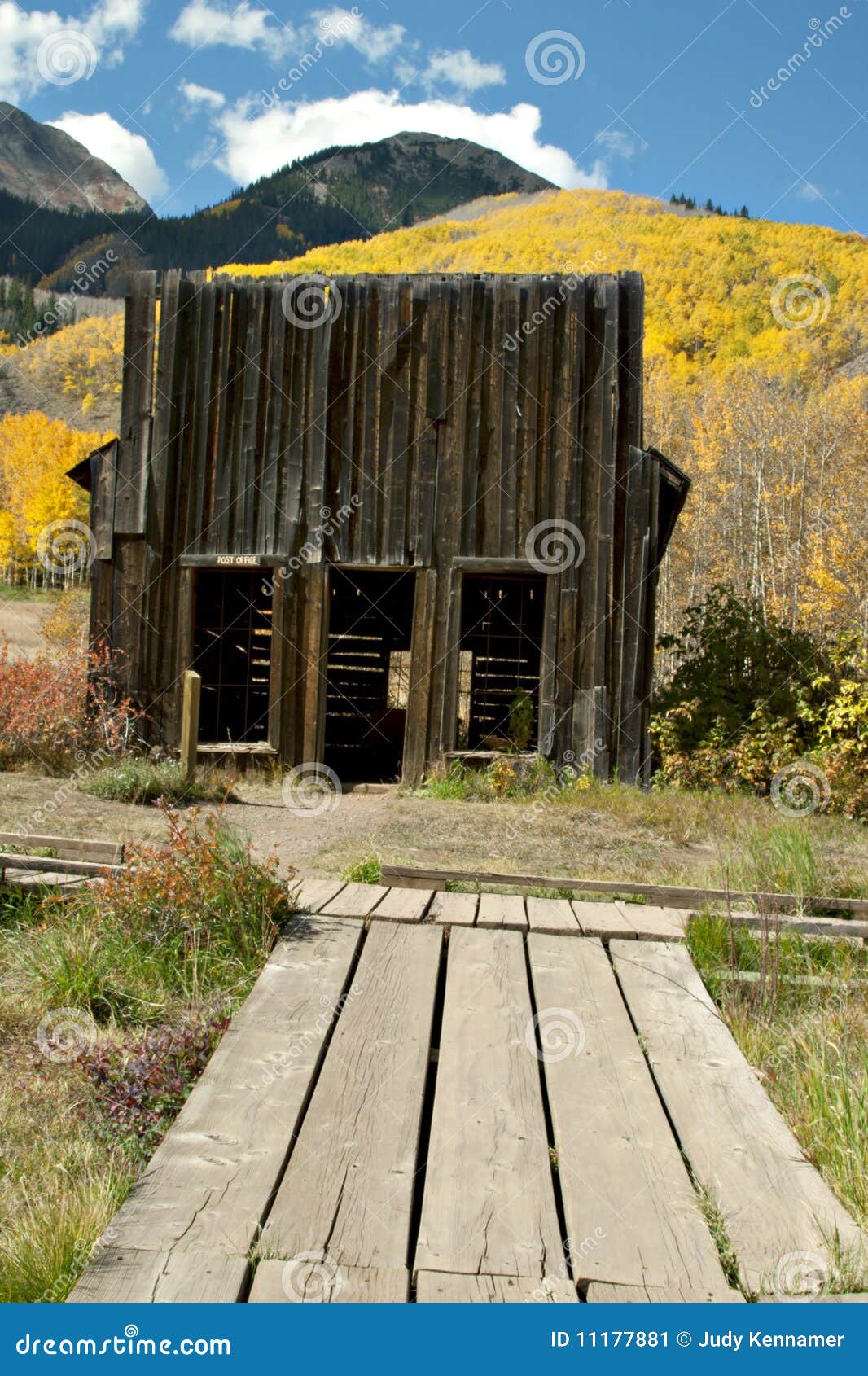 Rustic Ghost Town Post Office in Fall Stock Image - Image of pines ...