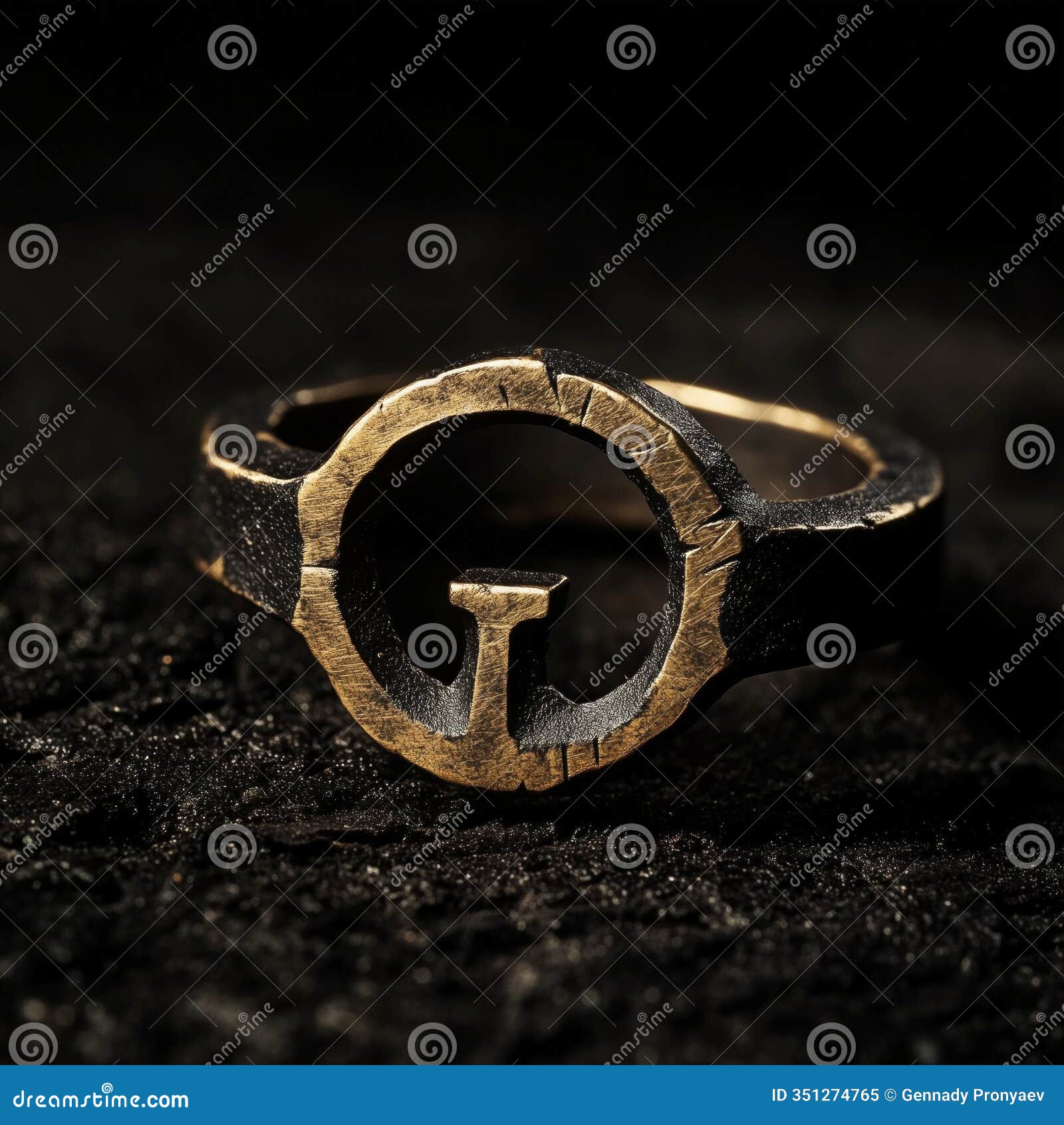 Rustic Gold and Iron Ring Featuring Hammer and Anvil Design on Black ...
