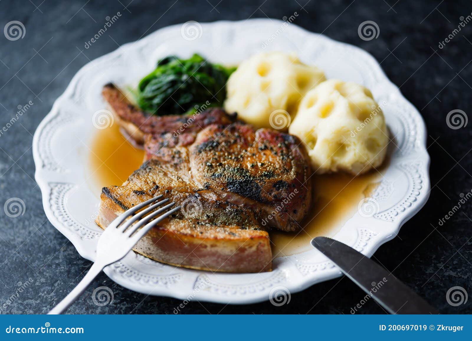 Rustic Golden Caramelized Pork Chop Stock Image - Image of meat ...