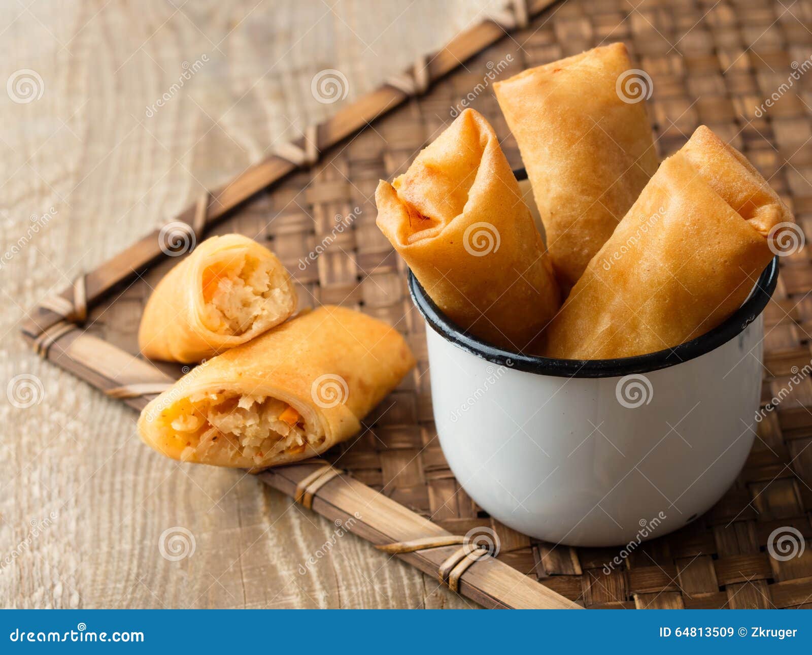 Rustic Golden Chinese Spring Rolls Stock Image - Image of spring ...