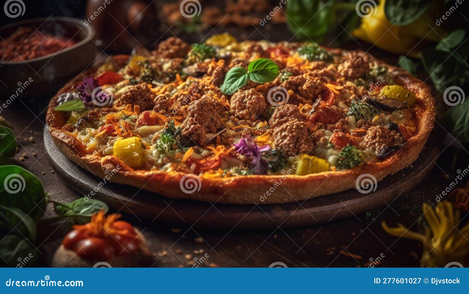 A Rustic Gourmet Pizza Slice with Fresh Organic Ingredients Generated ...