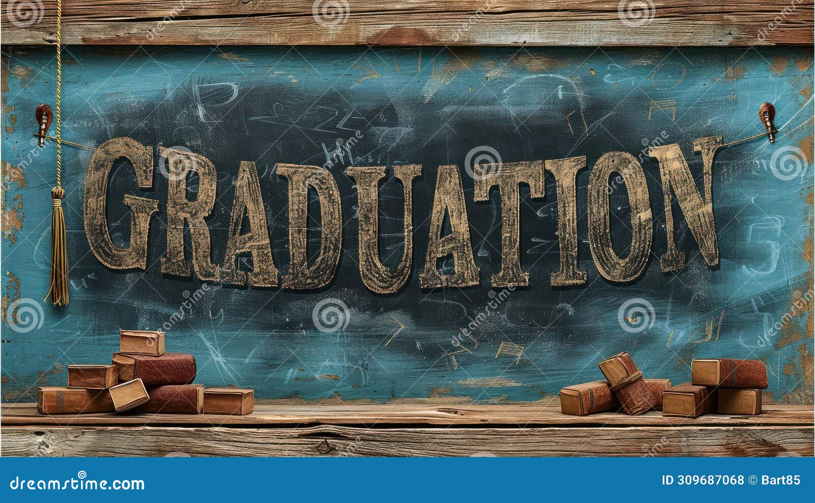 Rustic Graduation Sign on a Weathered Chalkboard in a Vintage Classroom ...