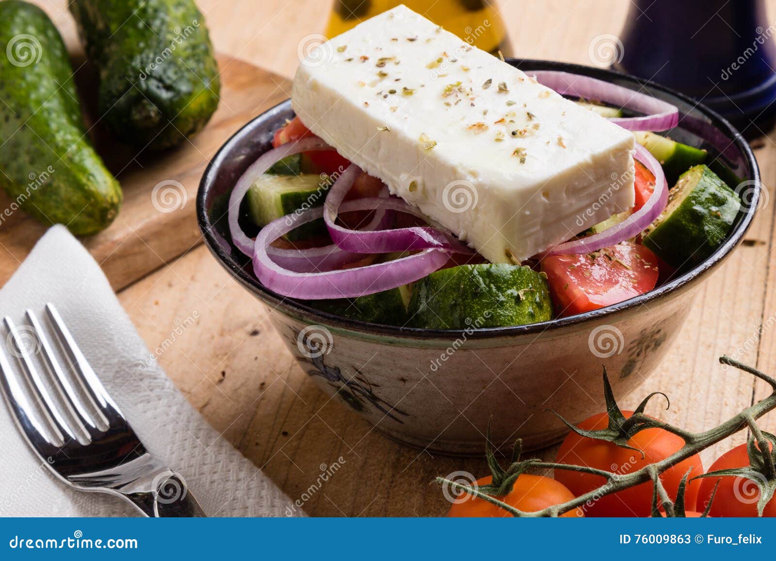 Rustic greek salad stock image. Image of lunch, plate - 76009863