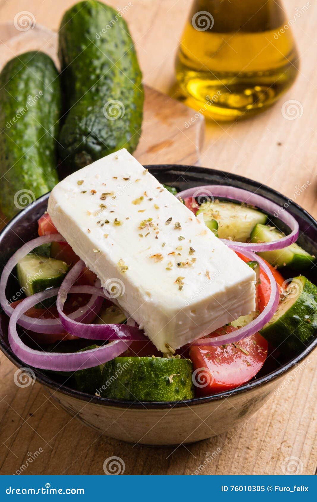 Rustic greek salad stock image. Image of feta, olive - 76010305