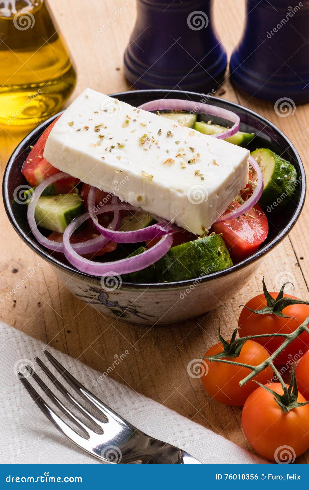 Rustic greek salad stock photo. Image of cuisine, leaf - 76010356