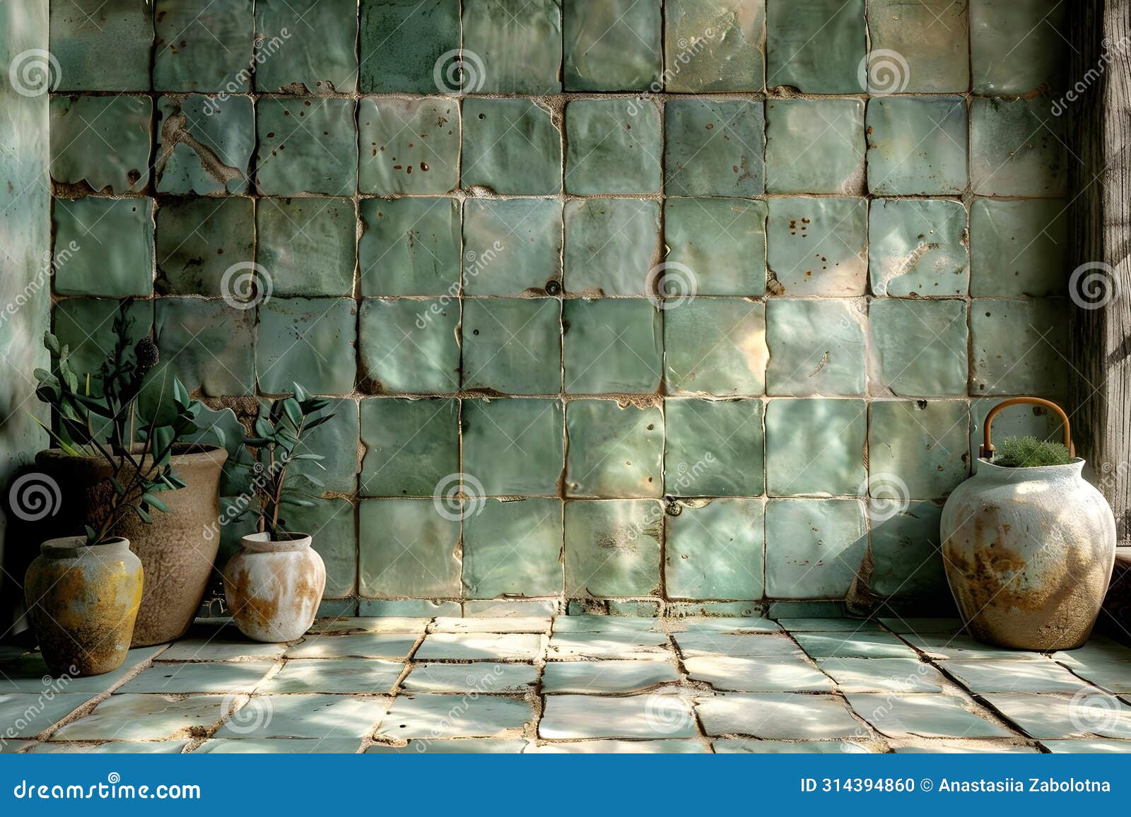 Concept Rustic Backdrop, Green Tile, Artisan Vases Rustic Green Tile ...