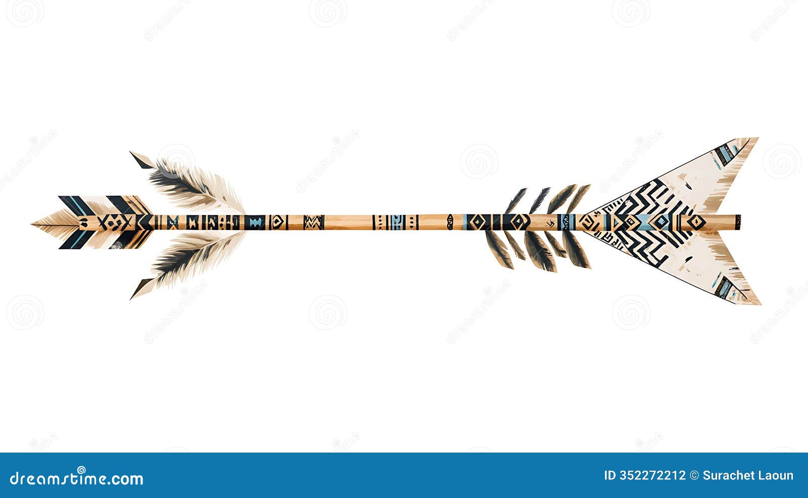 Rustic Hand Drawn Boho Arrow with Tribal Patterns and Feathers Stock ...