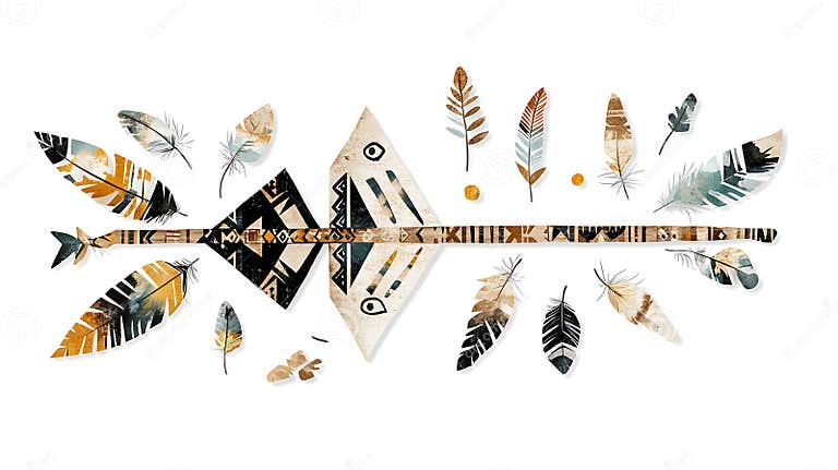 Rustic Hand Drawn Boho Arrowhead with Bold Geometric Patterns and ...