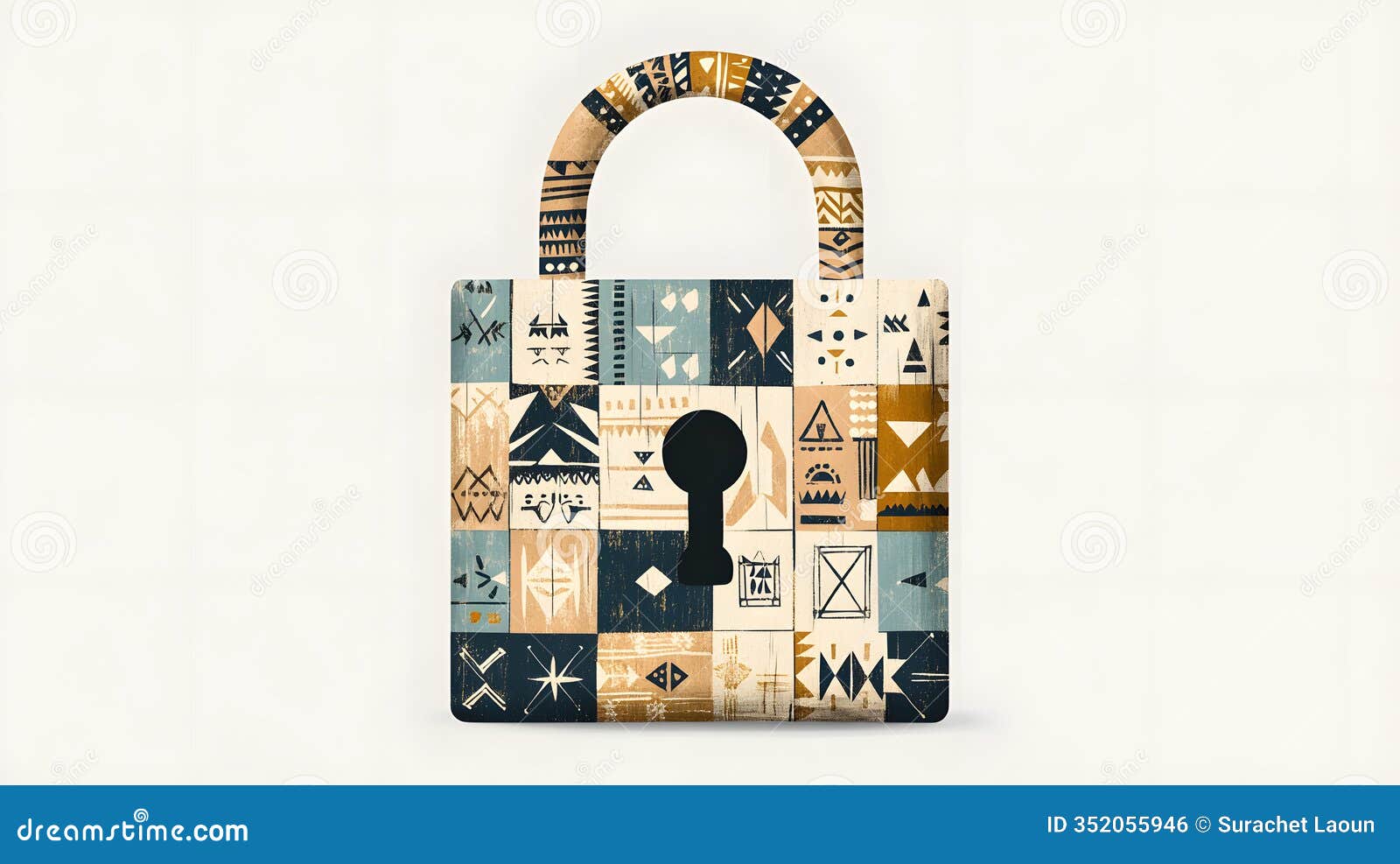 Rustic Hand Drawn Boho Lock with Tribal Inspired Patterns and Colors ...