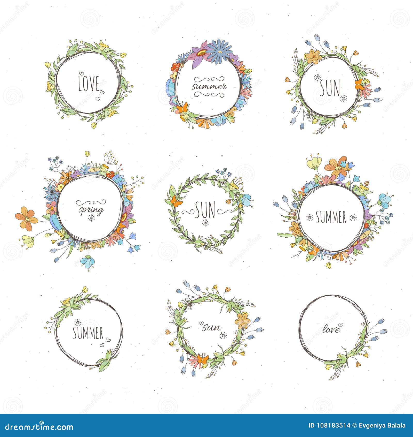 Rustic Hand Drawn Flower Elements Set. Vector Floral Doodles, Branches ...