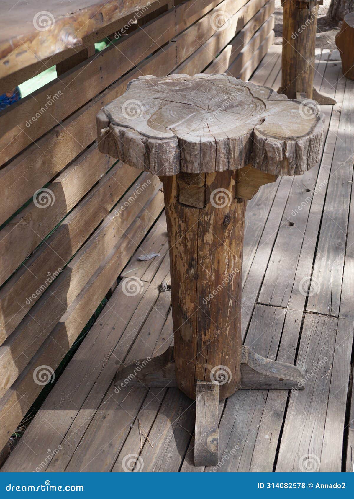 Rustic Handcrafted Wooden Bar Stool on Outdoor Terrace Stock Photo ...