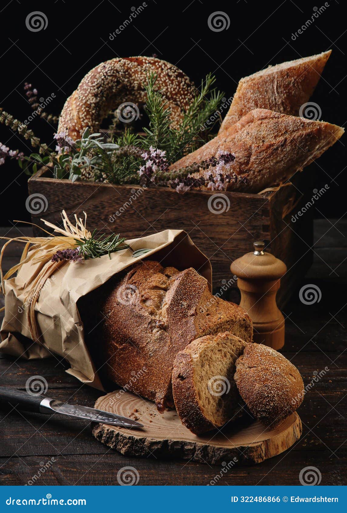 Rustic Handmade Bread on a Wooden Table Stock Photo - Image of baker ...